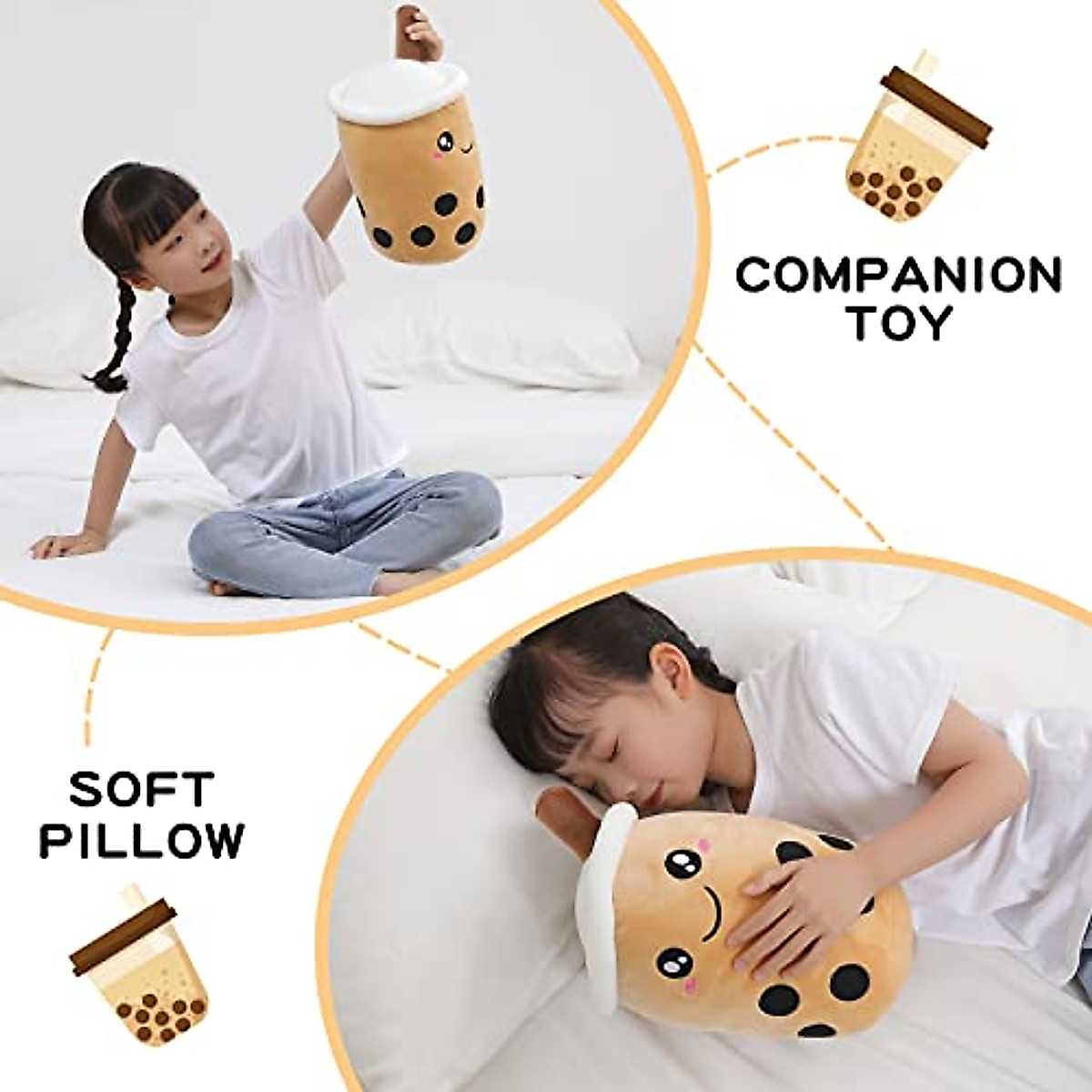 MMguai 14 inch Cute Big Boba Tea Plush Soft Hugging Pillow,Large Brown Pearl Milk Tea Stuffed Animals Toy for Girls Boys Birthday,Christmas