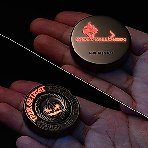 LION CITY Halloween Pumpkin Fidget Spinner, Glow in The Dark Hand Spinner with Red Luminosity, Fully Metallic Desk Toy with Replaceable Bearing, Comes with Mini Flashlight, Matte Finish, Dark Brown