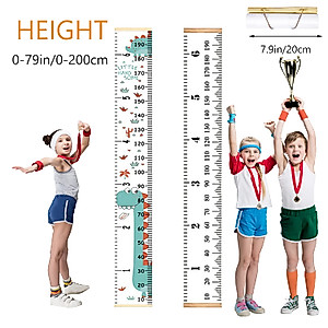 2 Pack Kids Baby Hanging Growth Chart,Hanging Ruler Wall Decor Ruler,Wood Frame Fabric Canvas Removable Height Measurement Ruler for Kids,Toddlers and Babies(Dinoaurs and Basic Styles)