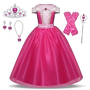 GJDAMFD Little Girls Elegant Pink Princess Dress up Clothes Halloween Birthday Party Costumes Kids Girls Dresses 5-6 Years