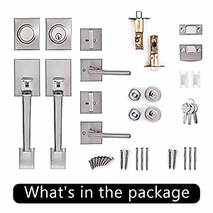 KIAYACI Door Lock Set Double Door Handle Sets with Deadbolt Silver Entry Door Locksets Single Cylinder HandleSet with Straight Handle Lower Half Grip Satin Nickel Double Door Handleset with Dummy