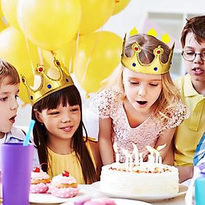 NUOBESTY Crown Hat, 4Pcs Golden Kids Party Crown Set, Fabric Birthday Crown Hat for Birthday Party & Baby Shower, Safe Material, Photo Prop, Party Hat, Princess Theme, Children's