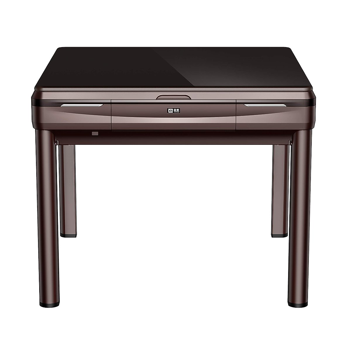 TRYHO 宣和电动麻将桌 Dark Brown Walnut Simple Style 4-Legged Automatic Mahjong Table with 40mm Numbered Tiles (Green+Blue) Hard Tabletop Cover All Style Fit No More Shuffling,More Rounds