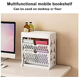 PINNKL Mobile Bookshelf on Wheels, 5 Tier Multi-Functional Movable Storage Book Shelves Rolling Utility Cart with Lockable Casters for Kids, Students, Teachers and Adult
