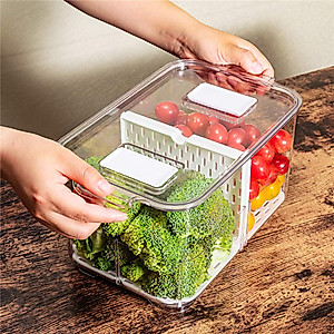 SANNO Vegetable Fruit Storage Containers, Refrigerator Storage Containers Fresh Produce Saver with Lids and Vents,Stackable Salad Lettuce Keeper for Refrigerator,BPA-free Stay Fresh Containers Bin