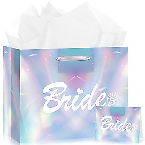 Bride Gift Bag Bridal Shower Gift Bags with Tissue Paper and Greeting Cards Christmas Bride Gift Wrapping Bag Engagement Wedding Shower Gift Bag for Bachelorette Party Anniversary Bride to Be Bags