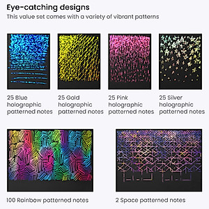 ARTEZA Scratch Paper, Set of 202 Notes, 3.5 x 3.5 Inches, 200 Holographic and 2 Gold-Foil Star Backgrounds