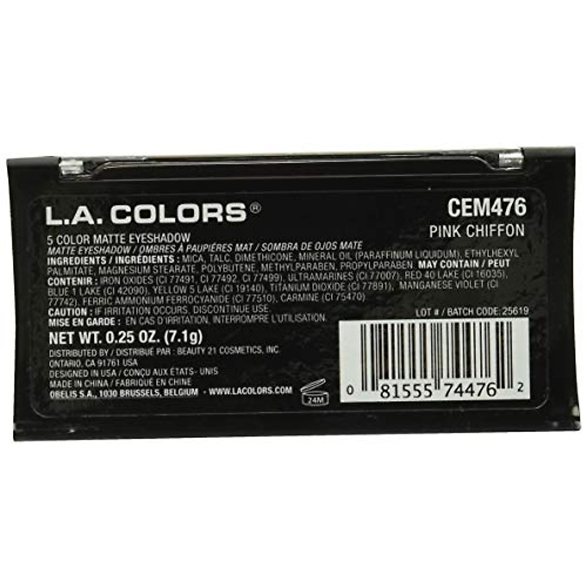 L.A. COLORS 5 Color Matte Eyeshadow Palette, Pink Chiffon CEM476