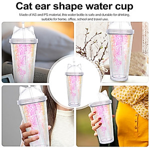 Tumbler Cup Water Bottles with Straw Dome Cups Reusable Cat Ear Bottle Double Walled Cup Water Cup Fashion Portable Glitter Straw Cup Sequin Cup Insulated Travel Coffee Mug Clear Water Bottles