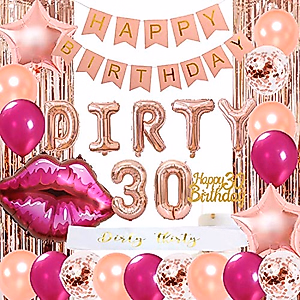 30th Birthday Decorations for Women Rose Gold Dirty 30 Balloons Dirty Thirty Sash for Her 30 Years Old Party Supplies