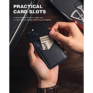 VULKIT Cell Phone Wallet, Card Holder for Back of Phone Leather Adhesive Pocket RFID Blocking Credit Card Sleeves Black