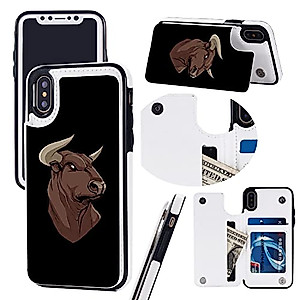 Elegant Bull Head Wallet Phone Cases Fashion Leather Design Protective Shell Shockproof Cover Compatible with iPhone X/XS
