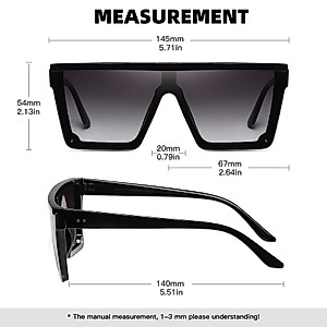 STORYCOAST Square Sunglasses for Women Men Fashion Big Frame Flat Top Sun Glasses Mirror Lens (Bright Black-Gradient Gray)