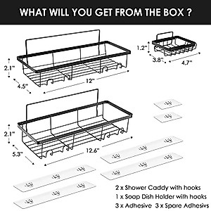 GEFTZRD 3 Pack Shower Caddy,Self Adhesive Bathroom Shelf with Soap Holder,Stainless Steel Rustproof Bathroom Shower Organizer No Drilling Shower Wall Shelves
