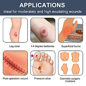LotFancy Calcium Alginate Wound Dressing Pads, 4” x 8” Patches, 5-Count, Non-Stick Padding, Highly Absorbent, Comfortable, Flexible, Gentle on The Skin, Sterile, Faster Healing