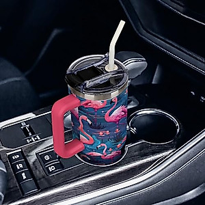 Flamingos 40 Oz Stainless Steel Cup Travel Tumbler with Handle and Straw Lightweight Coffee Mug for Home Office