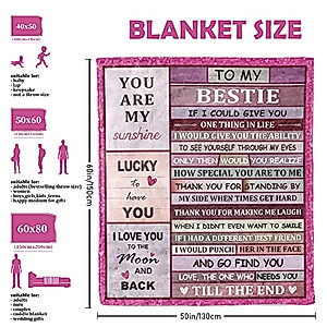 Akoigun Bestie Blanket Best Friends for Women, Birthday Gifts for Best Friends Women Friendship Gifts for Female Girls Bestie BFF Soul Sister Gifts Ultra-Soft Cozy Flannel Throw Blanket 50"x60"
