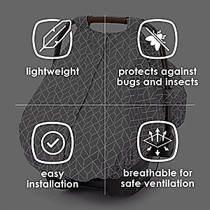 Diono Infant Car Seat Cover, Universal Weather Protection Canopy for Baby, Adjustable and Breathable with Insect Net, Gray