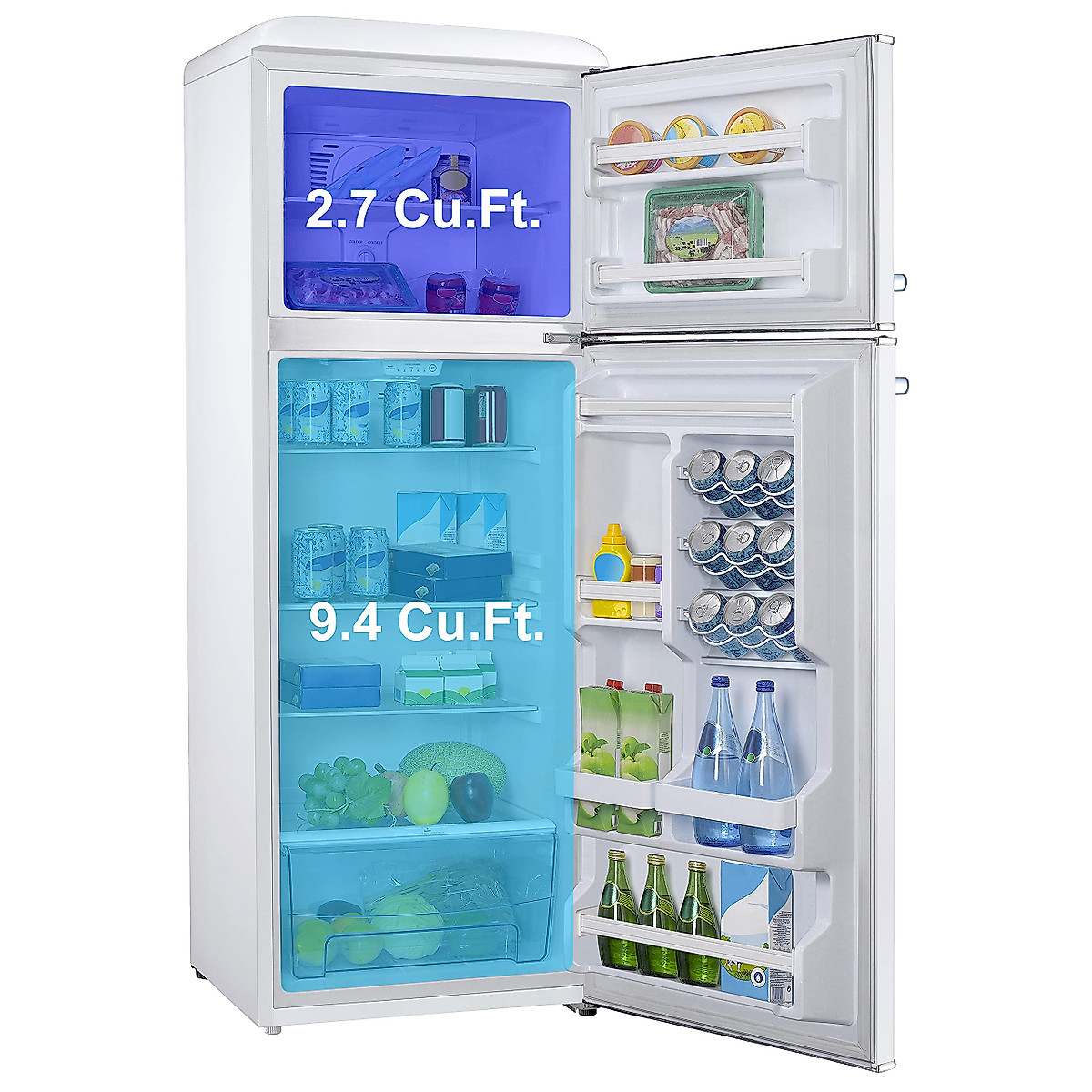 Galanz GLR12TWEEFR Refrigerator, Dual Door Fridge, Adjustable Electrical Thermostat Control with Top Mount Freezer Compartment, Retro White, 12.0 Cu Ft