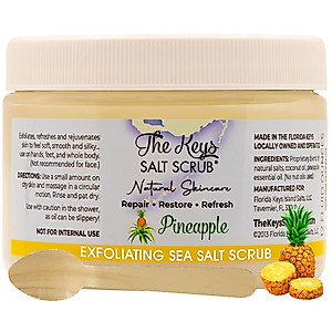 The Keys Exfoliating Sea Salt Body Scrub - Organic Body Scrub with Pure Florida Sea Salt, Ideal Salt Scrub for Hands, Feet, Bikini Area, and Travel Size Body Scrub for Men & Women, Pineapple, 12 oz.