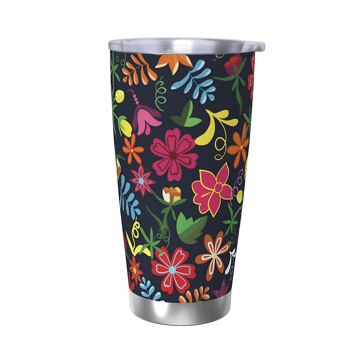 Uniwneds Colorful Mexican Floral Pattern Stainless Steel Tumbler Mugs With Lid And Straw 20 Oz Insulated Travel Coffee Mugs Cap Bottle Gifts For Women Men