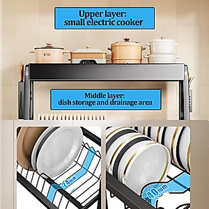 LONONE Black Stainless Steel Dish Drying Rack Over Sink Dish Drainer Drying Rack Kitchen Aid Dish Drying Rack with Drainboard,65cm/25.59in