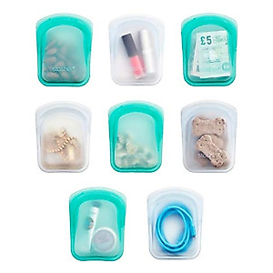 Stasher Re-Usable Food-Grade Platinum Silicone Pocket Bag for Eating from/Storing in/Organising/Travelling, 8.25 x 12.05 cm, Set of 2, Clear and Aqua