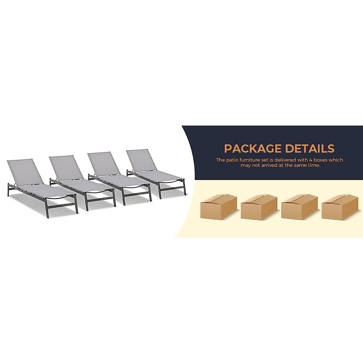 HAPPATIO Patio Chaise Lounge,Patio Lounge Chair with Breathable Textilene Fabric,Outdoor Patio Lounge Chairs for Patio Backyard Porch Poolside(Light Gray)