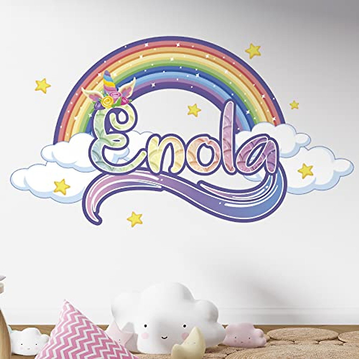 Kyle Cornhole Rainbow Wall Decals - Personalized Unicorn for Girls Bedroom Name Decal Room Decor Sticker Nursery Art, Green,rainbow