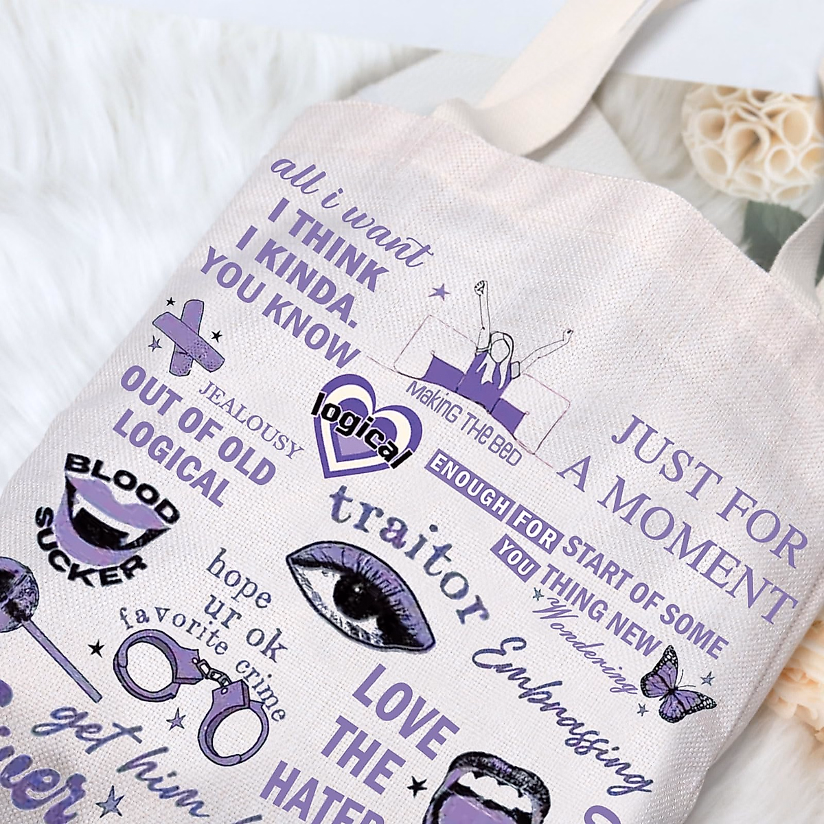 G2TUP Singer Album Aesthetic Tote Bag Vampire Fans Reusable Shopping Bag Purple Butterfly Concert Bag (Just For Tote Bag)