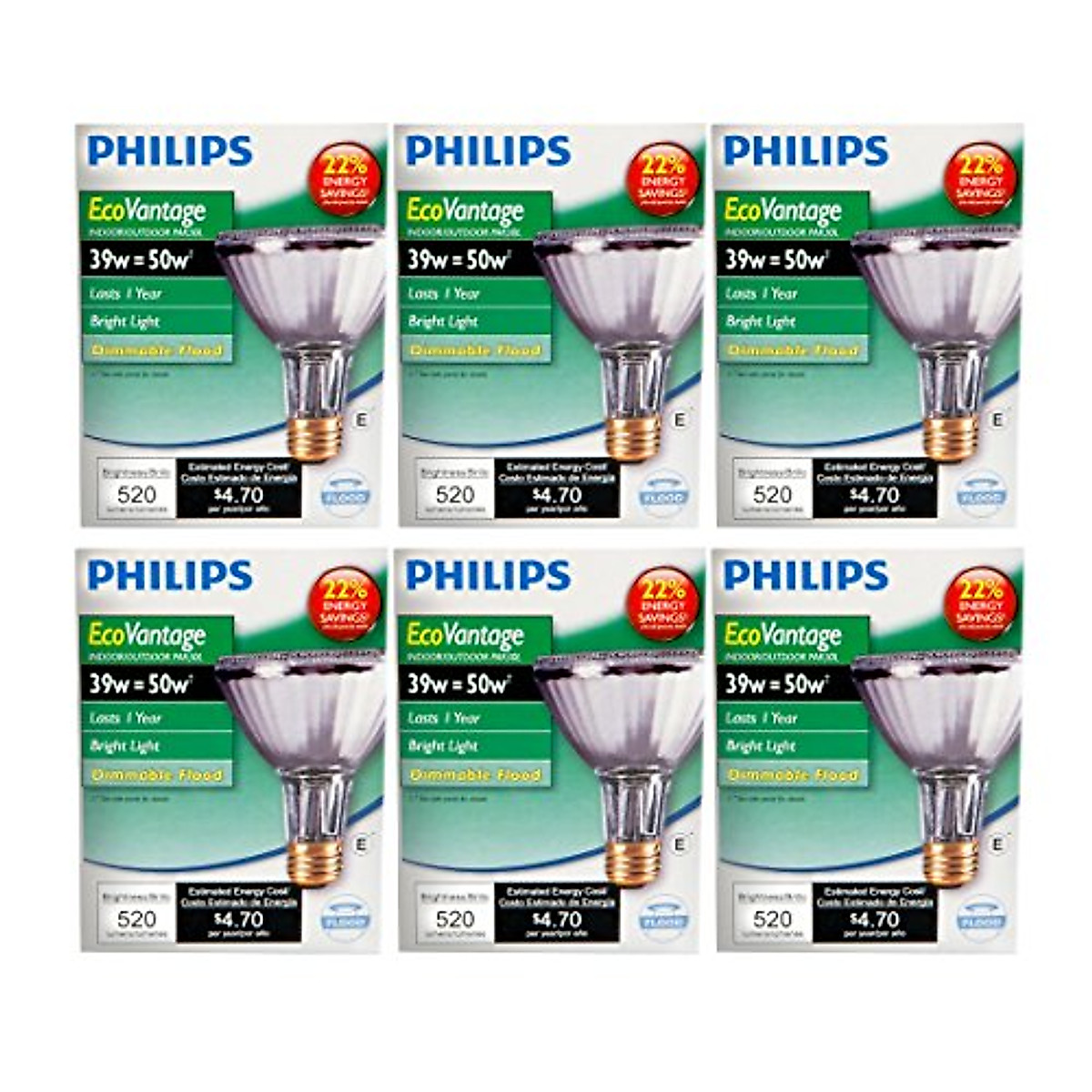 PHILIPS H&PC-65051 428870, 6 Count (Pack of 1), 2900k, 6 Bulb