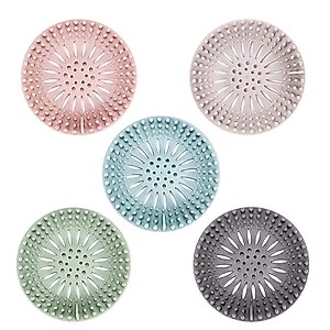 JESSKYLOVE 5pcs Hair Catcher Durable Silicone Hair Stopper Shower Drain Covers Easy to Install and Clean Suit for Bathroom Bathtub and Kitchen