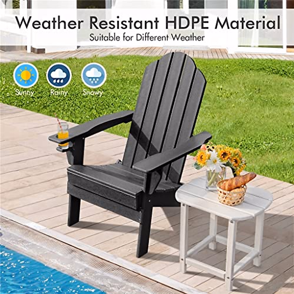 ZHYH Folding Chair Footstool All Weather Black