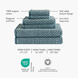 Texere 100% Organic Cotton Jacquard 650 GSM Premium Bath Towel Sets - Extra Absorbent Quick Dry and Plush (Cable, Excalibur, 4 Bath Towels)