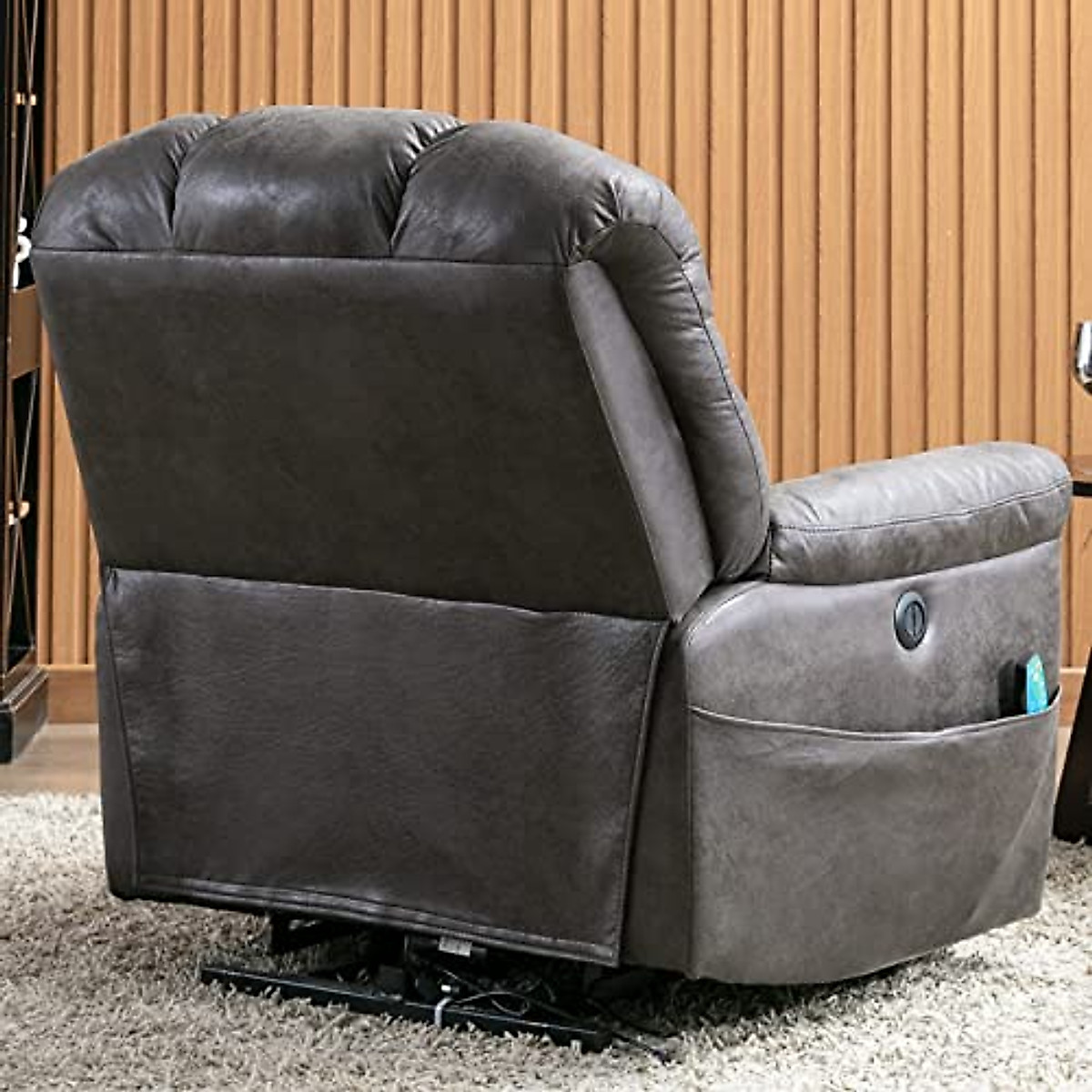 CANMOV Large Power Lift Recliner Chairs with Massage and Heat for Elderly Big People, Heavy Duty Electric Faux Leather Reclining Chairs with USB Port and 2 Side Pockets, Grey