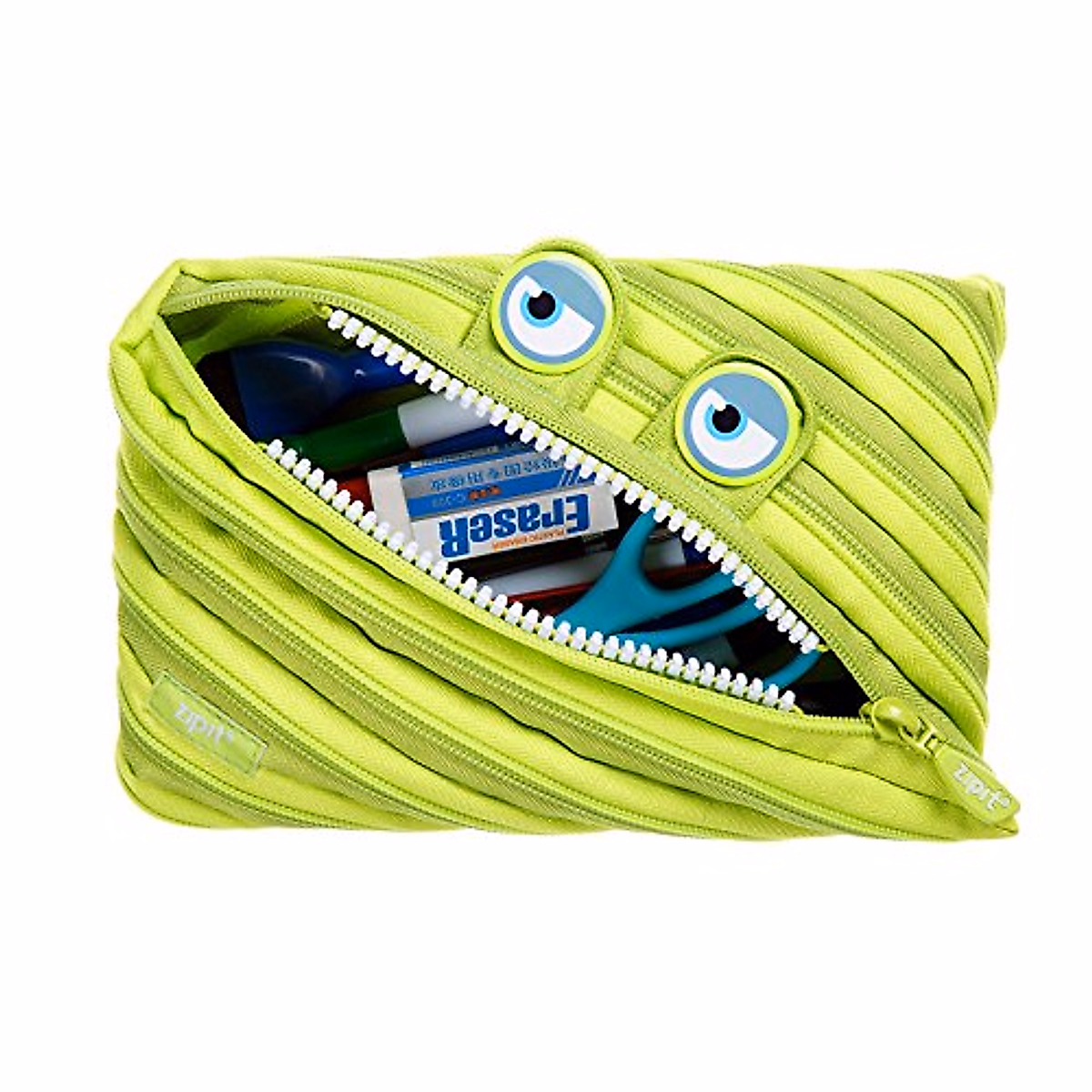 ZIPIT Wildlings Large Pencil Case for Boys, Pouch Holds Up to 60 Pens, Made of One Long Zipper! (Green)
