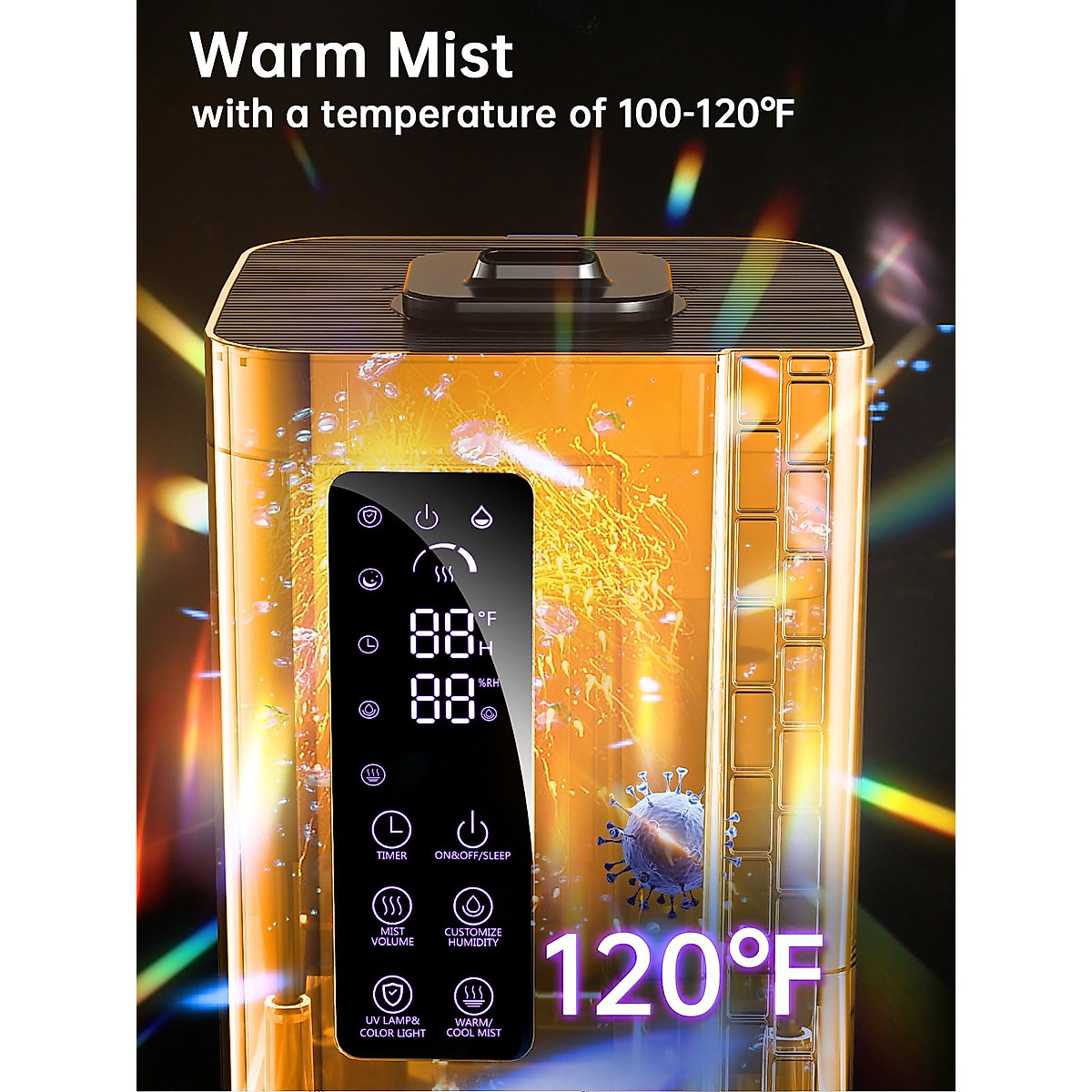 2.64Gal Humidifiers for Bedroom Large Room, Warm and Cool Mist up to 500ft², Top Fill Diffuser Ambient Light, 3 Mist Modes, 24H Timer,35dB Quiet Humidifier for Home Office Plant