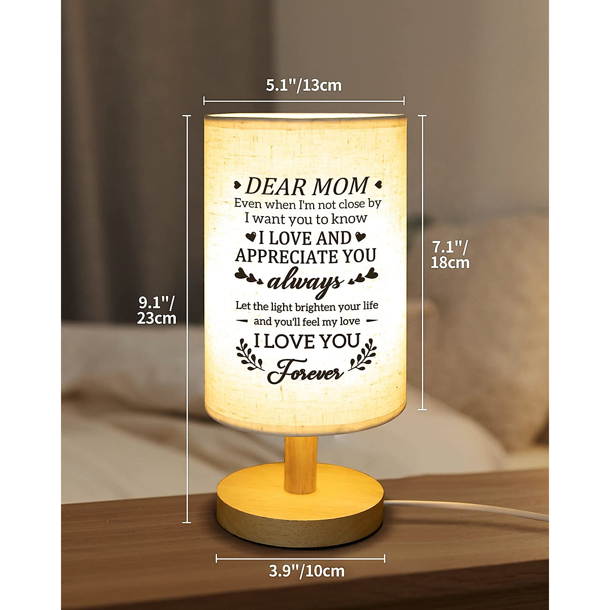 Calibron Gifts for Mom from Daughter Son, Mom Birthday Gifts Fabric Lamp, Birthday Gifts for Mom Table Lamp with Wooden Stand Unique Mom Gifts