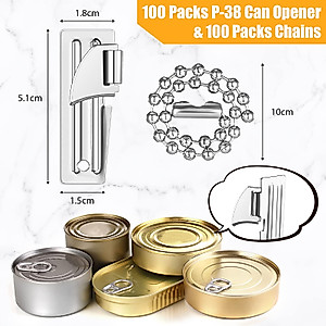Bulk 100 Pieces P38 Can Openers Military Stainless Steel Survival Can Opener Camping Can Opener Army Emergency Can Opener Portable Keychain Manual Can Opener for Travel Camping Christmas Gift