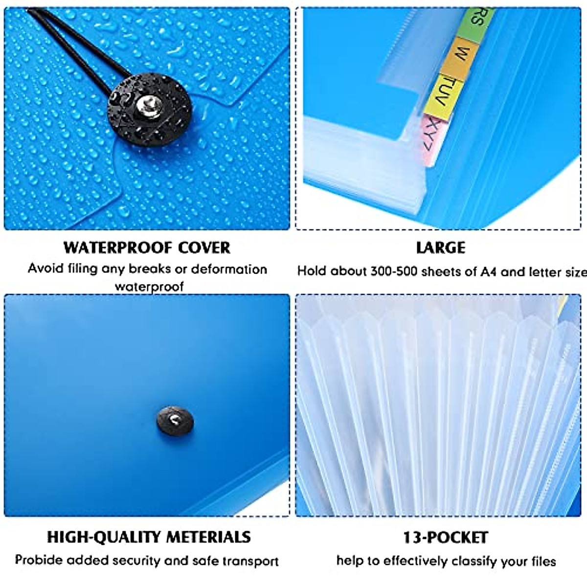 Tinlade 4 Pcs Expanding File Folder Organizer, A4 Letter, Bright Colors, Pocket Style, for School, Office, Home