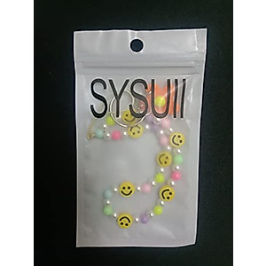 SYSUII Beaded Mobile Phone Lanyard Wrist Strap, Colorful Smile Beads Chain Phone Charm Phone Anti-lost Chain Cellphone Strap Hanging Cord for Women Girl Summer Trend Smiley Cute Jewelry
