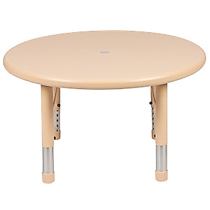 BizChair 33" Round Natural Plastic Height Adjustable Activity Table - School Table for 4