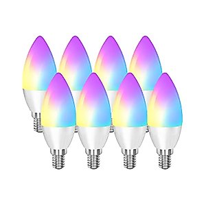 CMARS Smart Light Bulbs E12 Base, Candelabra LED Bulbs Work with Alexa Google Home IFTTT, Dimmable and RGB Color Changing Light Bulb, Tunable White Chandelier Light Bulbs (2.4 Ghz only) 8 Pack