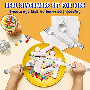 E-far 9-Piece Toddler Utensils, Stainless Steel Kids Silverware for Baby Self Feeding, Includes Toddler Forks Spoons Knife with Cute Animal Pattern, Rust Free & Dishwasher Safe