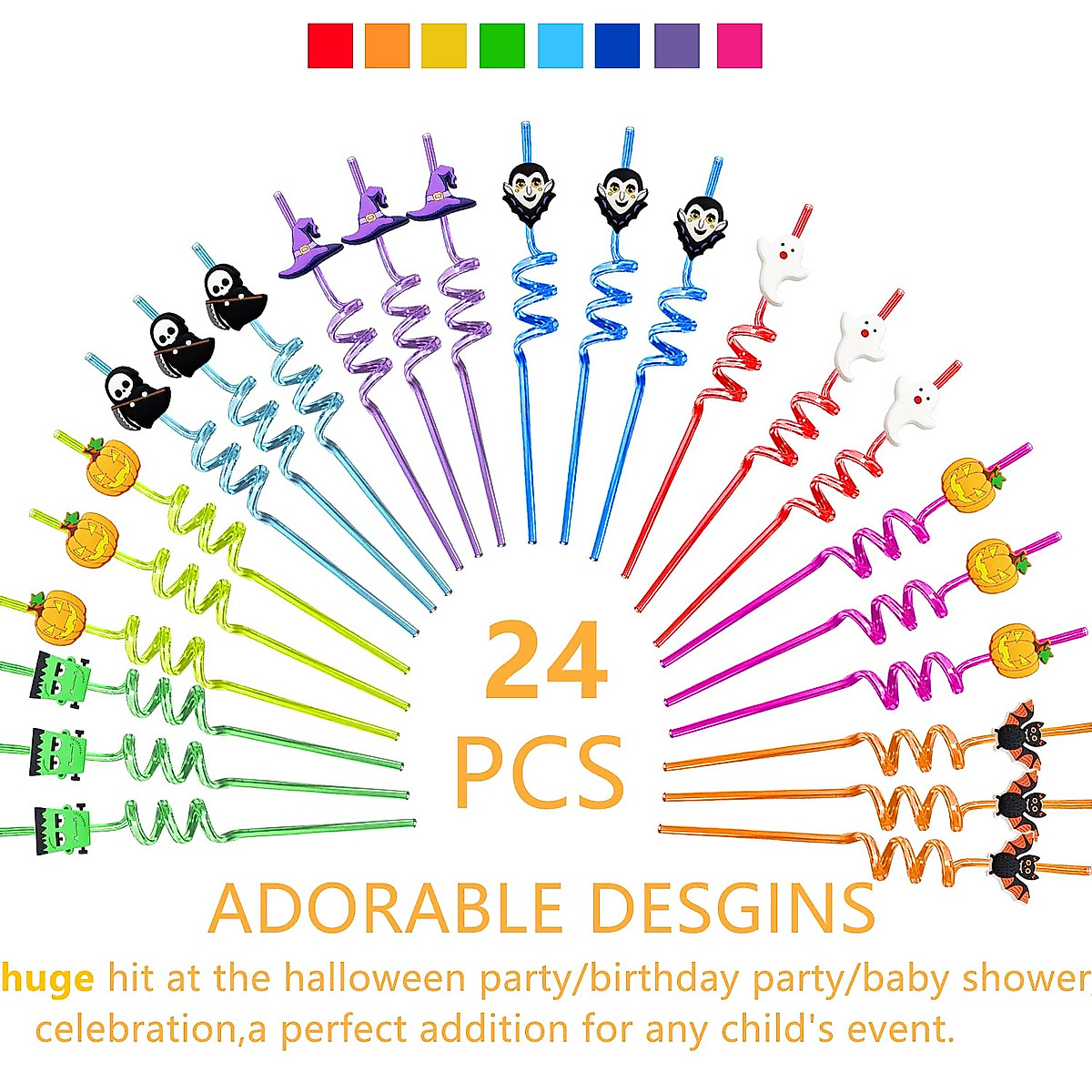 24 Reusable Halloween Straws Halloween Party Favors Halloween Party Decoration Birthday Party Decoration Supplies for Treat Bags Goodie Gifts