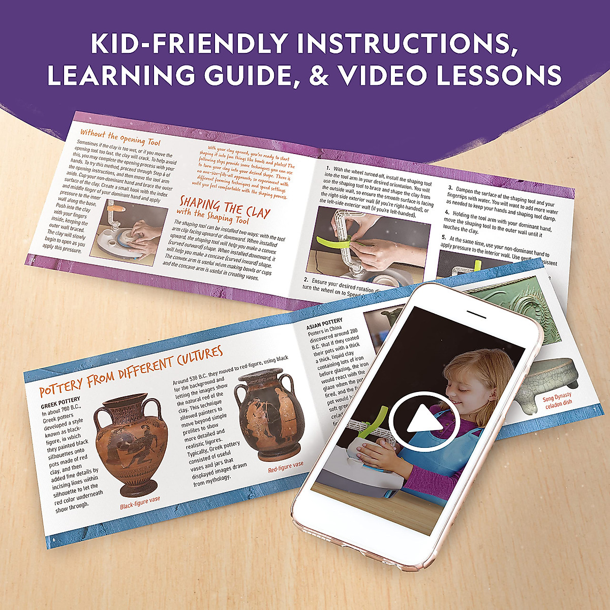 NATIONAL GEOGRAPHIC Kid’s Pottery Wheel – Complete Pottery Kit , Plug-In Motor, 2 lbs. Air Dry Clay, Sculpting Clay Tools, Apron & More, Patent Pending, Amazon Exclusive Craft Kit