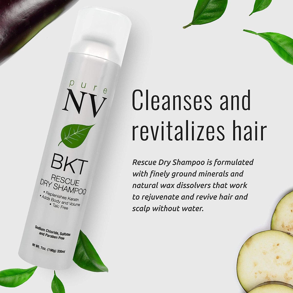 Pure NV Rescue Dry Shampoo For That Needed Pick-Me-Up, Made From Natural Vitamins & Minerals, Keratin, Collagen & Argan Oil Infused To Repair, Restore & Strengthen, Benzene, Paraben, Talc Free 10 Oz.