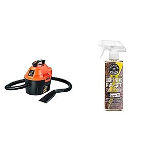 Armor All, AA255, 2.5 Gallon 2 Peak HP Wet/Dry Utility Shop Vacuum, Orange & Chemical Guys SPI_191_16 Lightning Fast Carpet and Upholstery Stain Extractor (16 Oz)