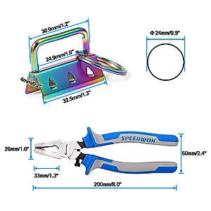 SPEEDWOX 20Pcs 1.25" Rainbow Key Fob Hardware with Key Fob Pliers Set, 8" Glass Running Pliers with Rubber Tips, Curved Jaws, Hardware with Key Ring for Wristlet Keychain Hardware Install