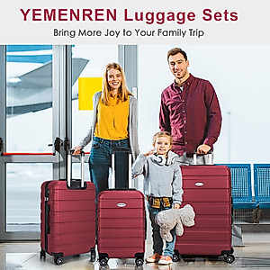 YEMENREN Luggage Sets Hardside Lightweight Suitcase with Spinner Wheels TSA Lock, 3-Piece Set (20/24/28), Red